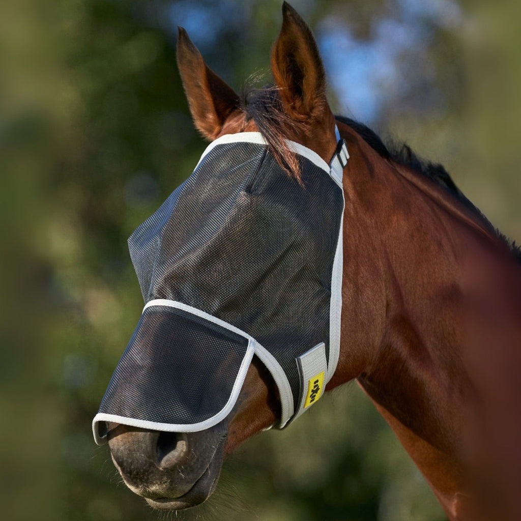 Buzz Away Fly Mask with Nose - Black/Grey – Rangiora Equestrian Supplies