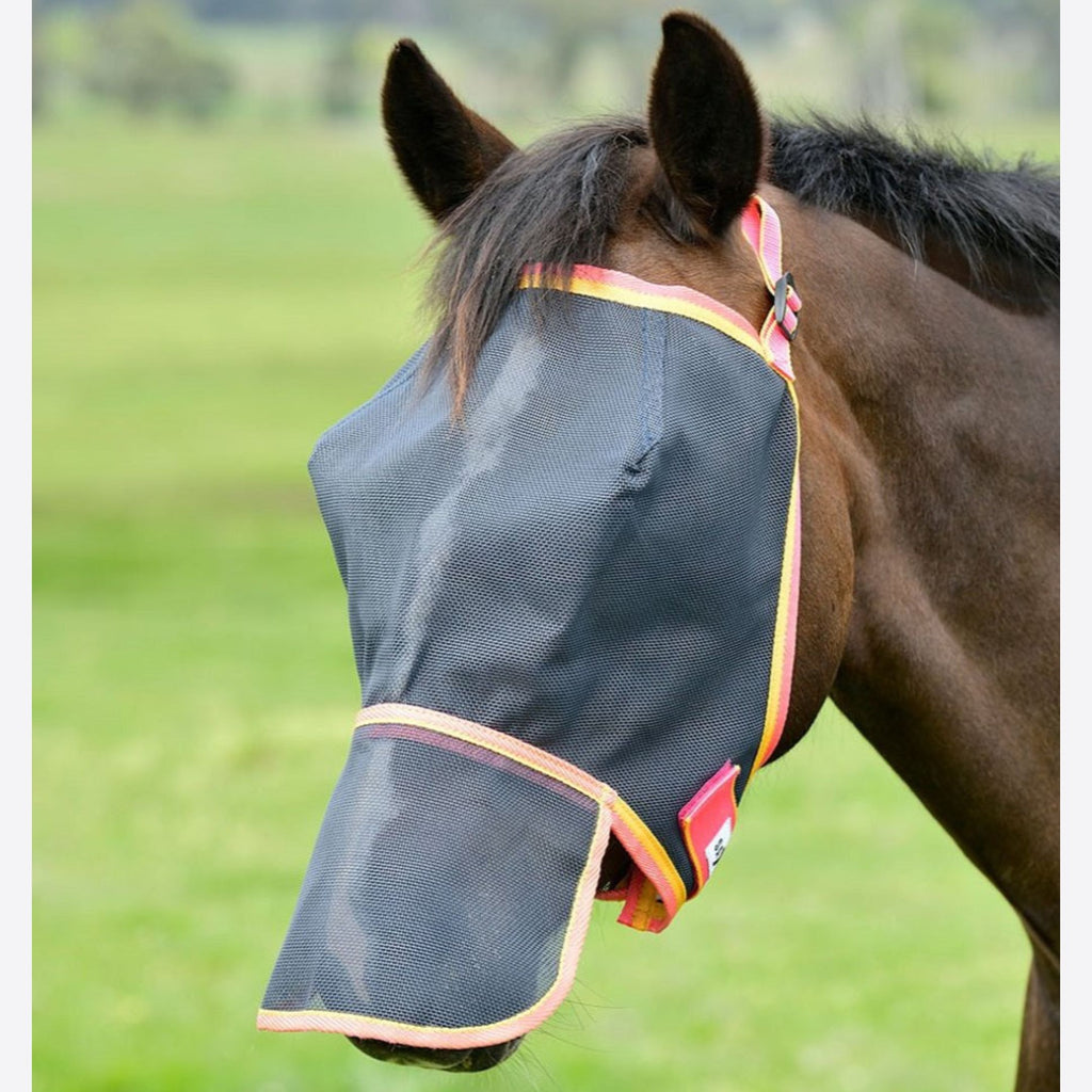 Buzz Away Fly Mask with Nose - Navy/Pink/Yellow – Rangiora Equestrian ...